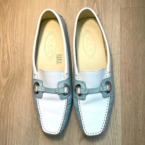 Tod's | Shoes | Tods Italian Size 9 Pale Blue And White Leather Shoe ...